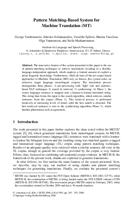 (PDF) Pattern Matching-Based System for Machine Translation (MT)