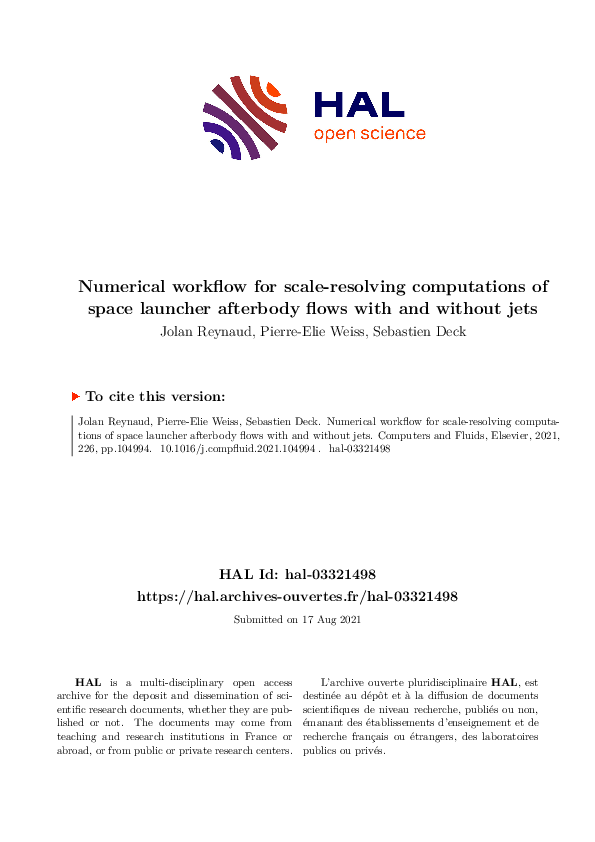 Pdf Numerical Workflow For Scale Resolving Computations Of Space 2852