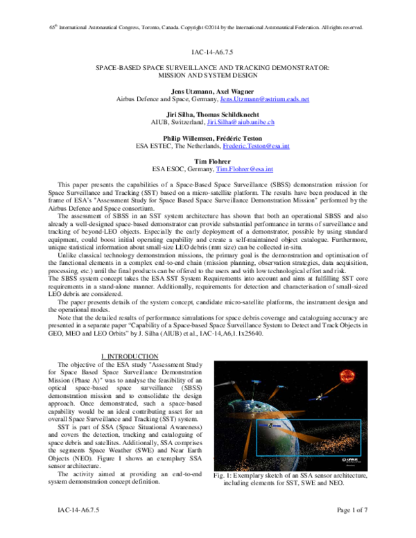 (PDF) Space-based space surveillance and tracking demonstrator: mission ...