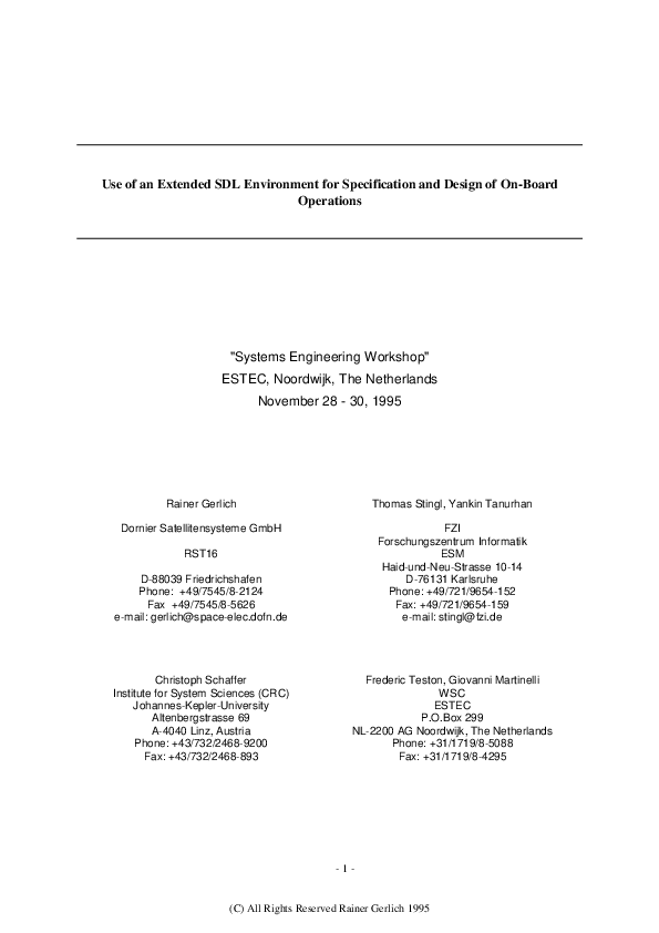 (PDF) Use of an Extended SDL Environment for Specification and Design of On-Board Operations