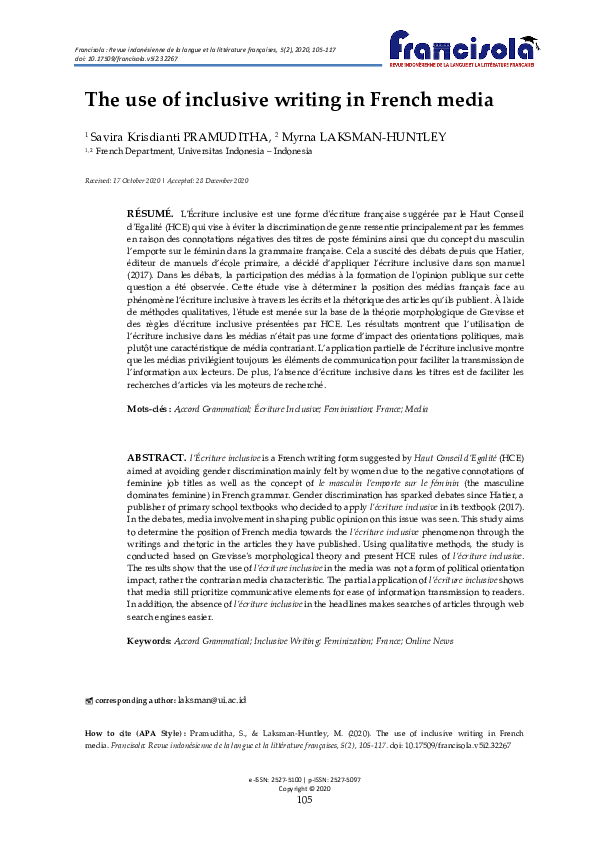 (PDF) The use of inclusive writing in French media
