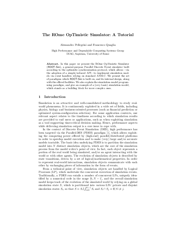 Pdf The Rome Optimistic Simulator A Tutorial Francesco Quaglia