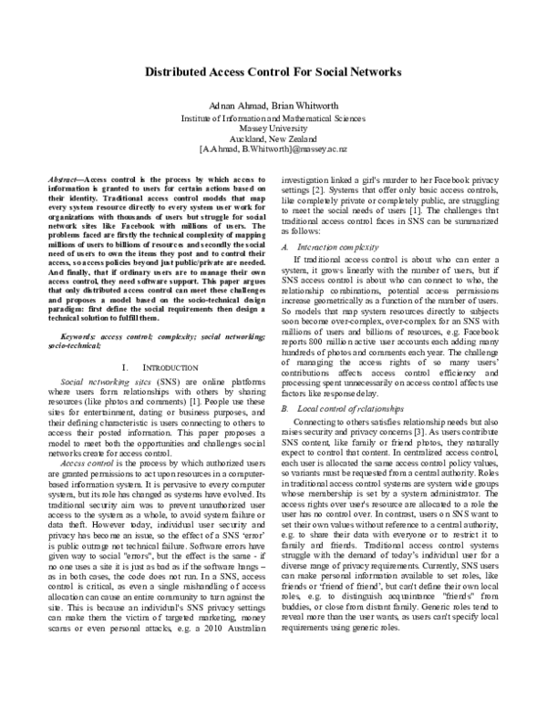 Pdf Distributed Access Control For Social Networks