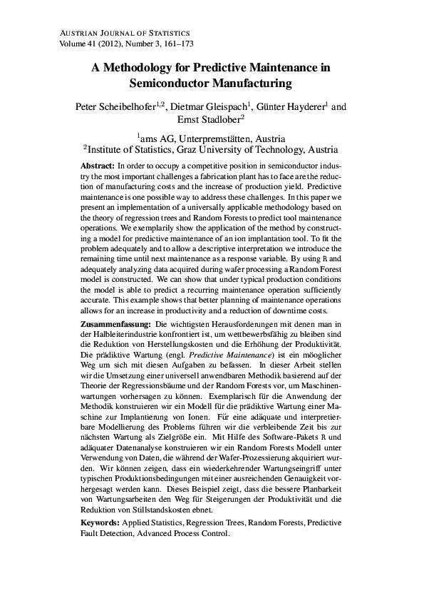 (PDF) A Methodology for Predictive Maintenance in Semiconductor Manufacturing