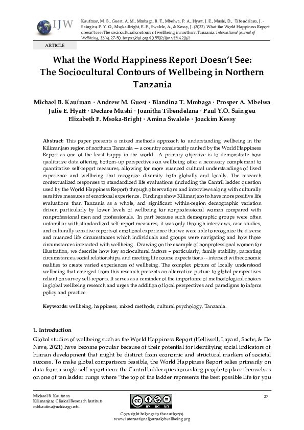 (PDF) What the World Happiness Report doesn’t see: The sociocultural ...