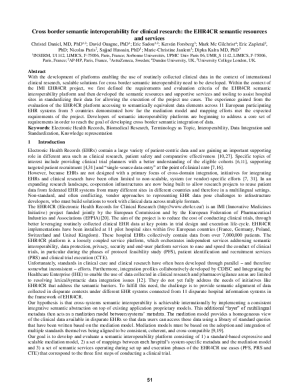 (PDF) Cross border semantic interoperability for clinical research: the EHR4CR semantic ...