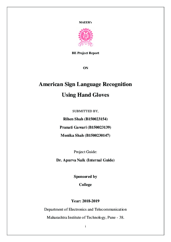 (PDF) American Sign Language Recognition using Hand Gloves