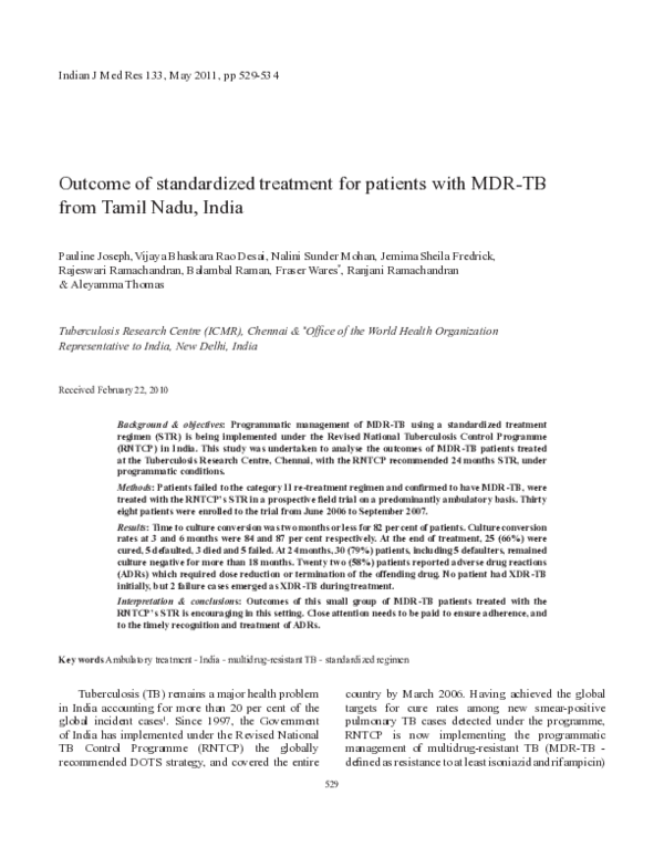 (PDF) Outcome of standardized treatment for patients with MDR-TB from ...