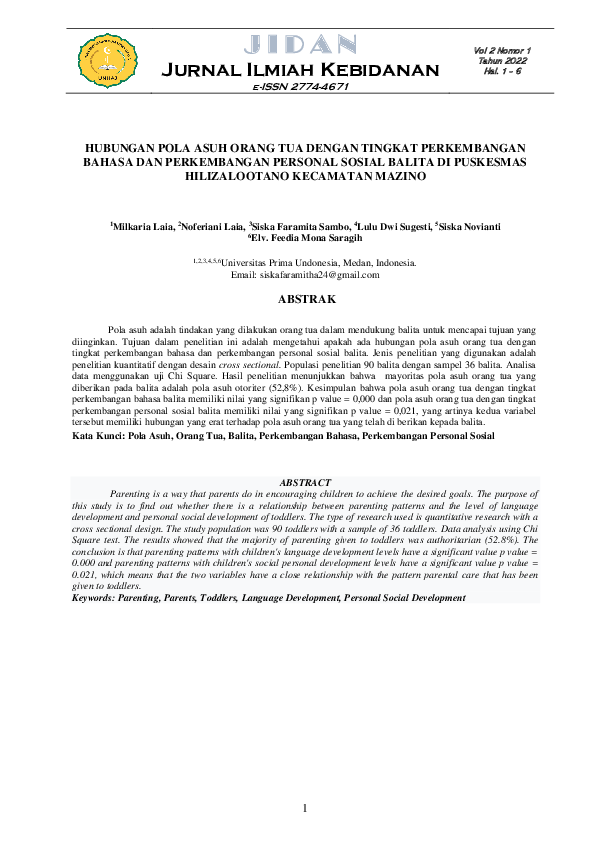 (PDF) Hubungan Pola Asuh Orang Tua Dengan Tingkat Perkembangan Bahasa Dan Perkembangan Personal ...