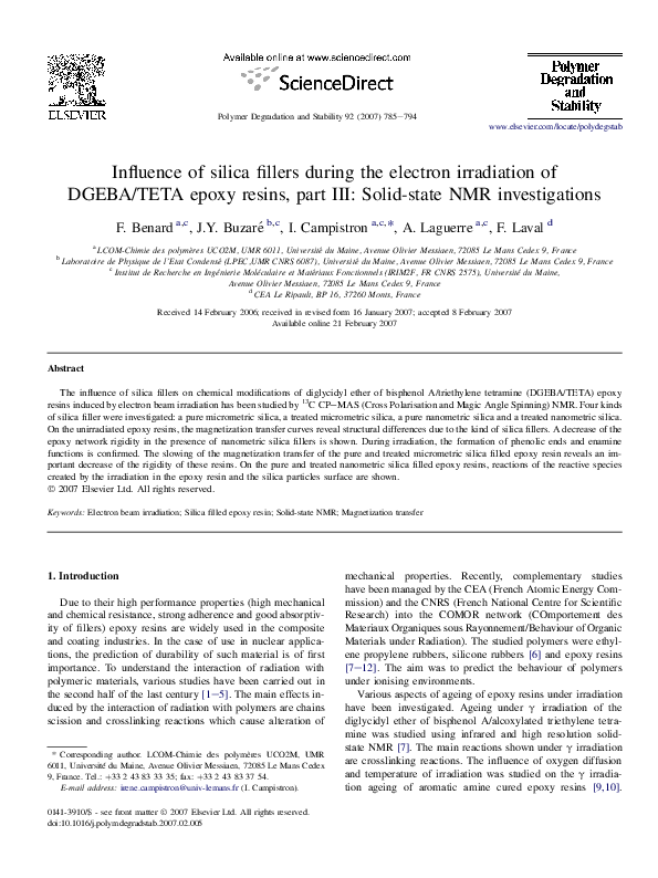 (PDF) Influence of silica fillers during the electron irradiation of ...