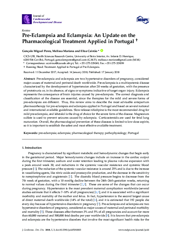 (PDF) Pre-Eclampsia and Eclampsia: An Update on the Pharmacological Treatment Applied in Portugal