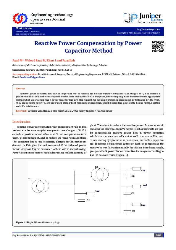 Pdf Reactive Power Compensation By Power Capacitor Method