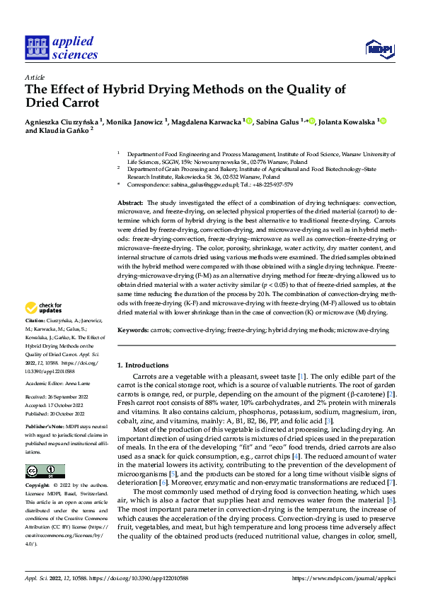 (PDF) The Effect of Hybrid Drying Methods on the Quality of Dried Carrot