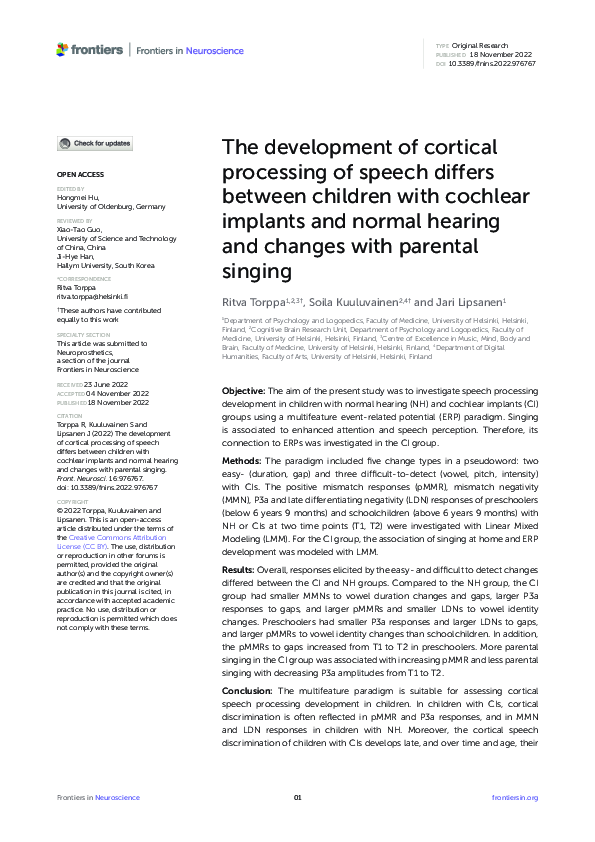 (PDF) The development of cortical processing of speech differs between ...