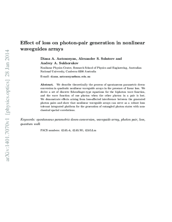 Pdf Effect Of Loss On Photon Pair Generation In Nonlinear Waveguide