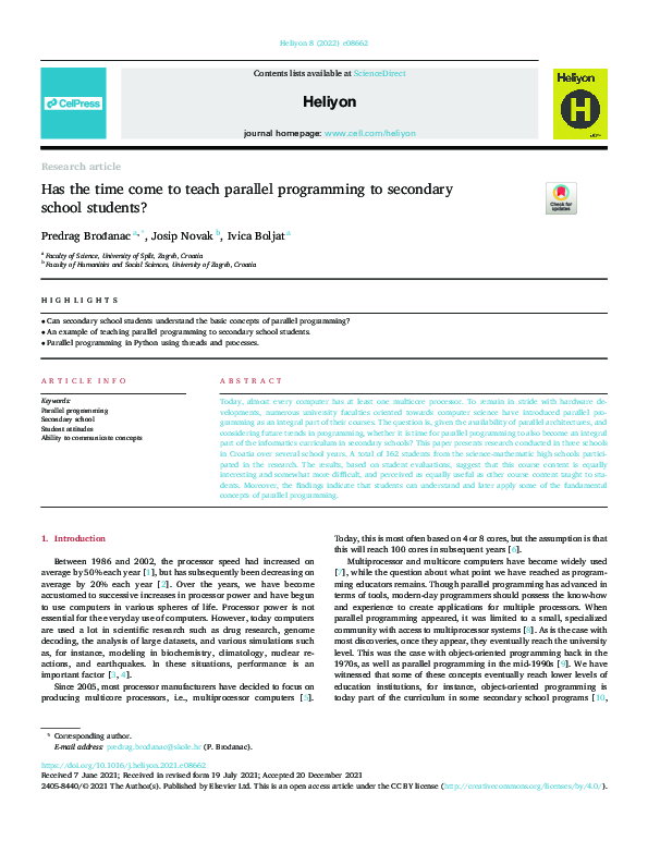(PDF) Has the time come to teach parallel programming to secondary ...