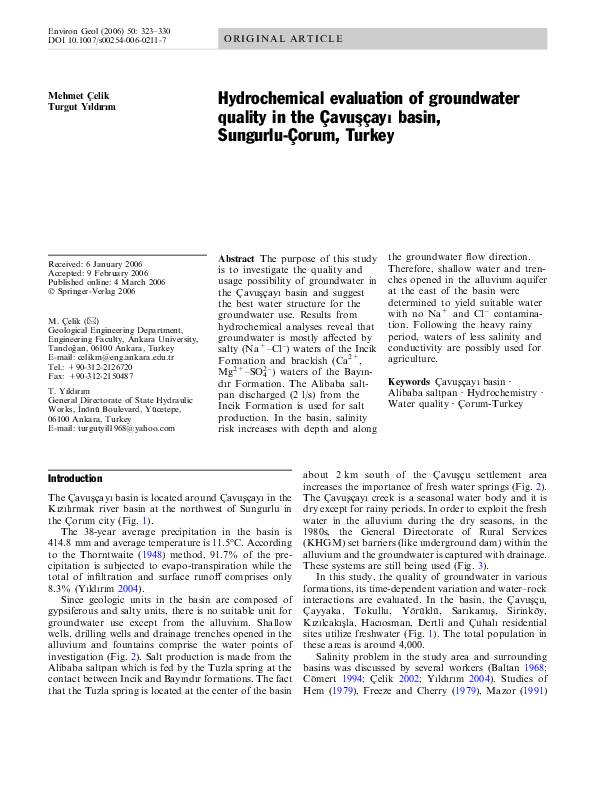(PDF) Hydrochemical evaluation of groundwater quality in the Çavuşçayı ...