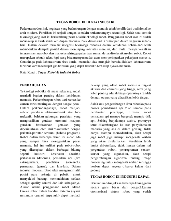 (PDF) Artikel TUGAS ROBOT DI DUNIA INDUSTRI