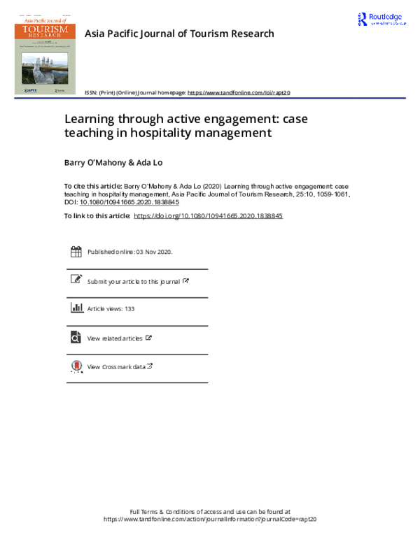 (PDF) Learning through active engagement: case teaching in hospitality ...