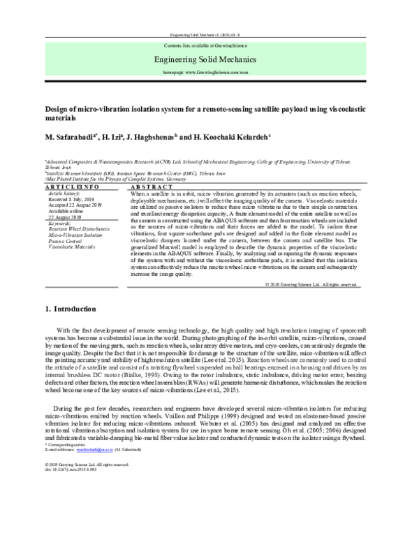 Pdf Design Of Micro Vibration Isolation System For A Remote Sensing Satellite Payload Using