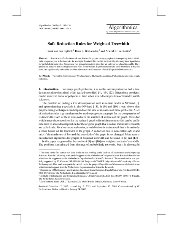 (PDF) Safe Reduction Rules for Weighted Treewidth