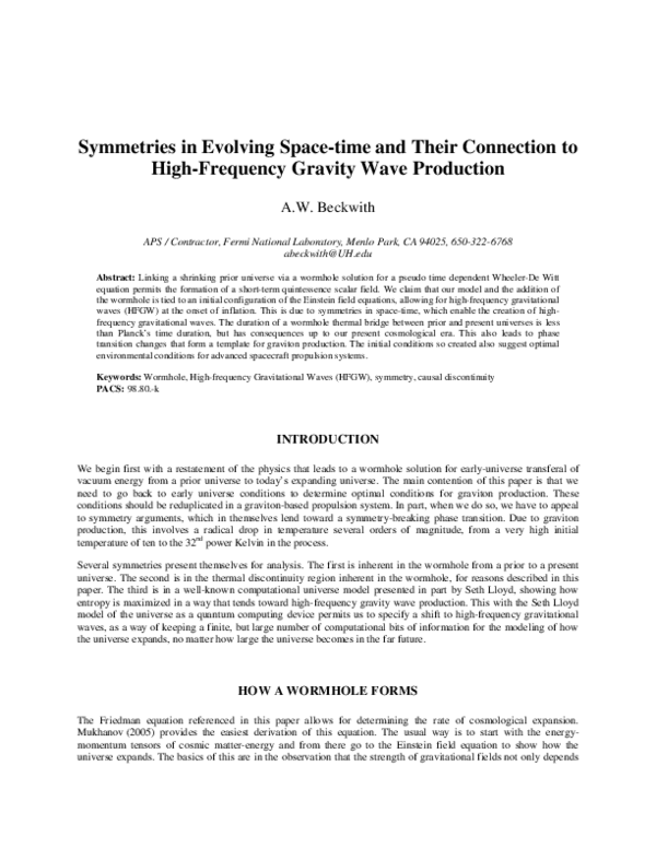 (PDF) Symmetries in Evolving Space-time and Their Connection to High ...