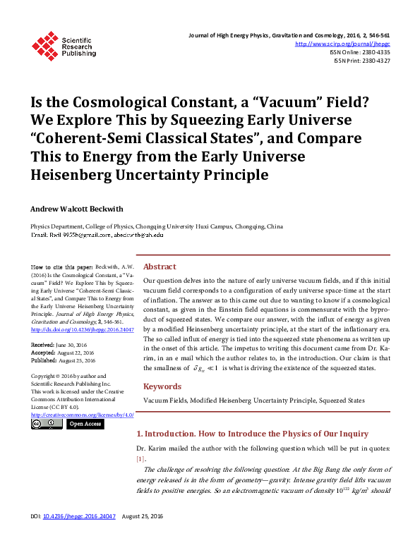 (PDF) Is the Cosmological Constant, a “Vacuum” Field? We Explore This ...