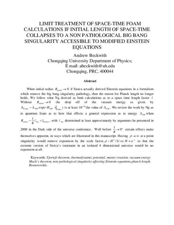 (PDF) Limit Treatment of Space-Time Foam Calculations If Non ...
