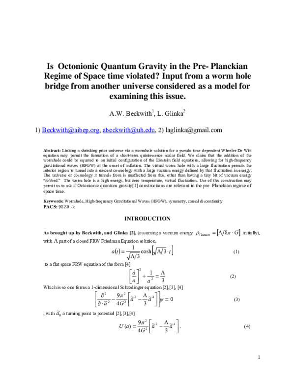 (PDF) Is Octonionic Quantum Gravity in the Pre-Planckian Regime of ...