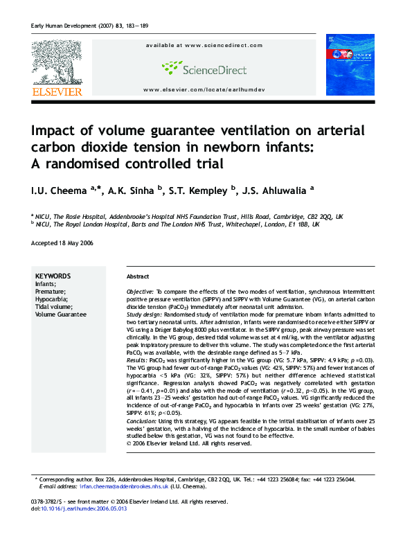 (PDF) Impact of volume guarantee ventilation on arterial carbon dioxide ...
