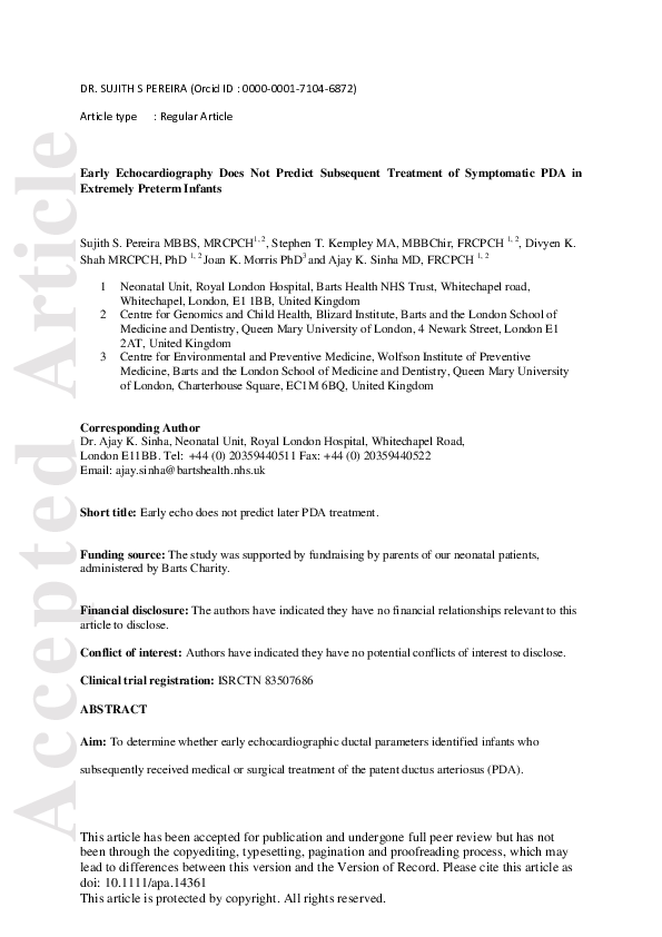 (PDF) Early echocardiography does not predict subsequent treatment of ...
