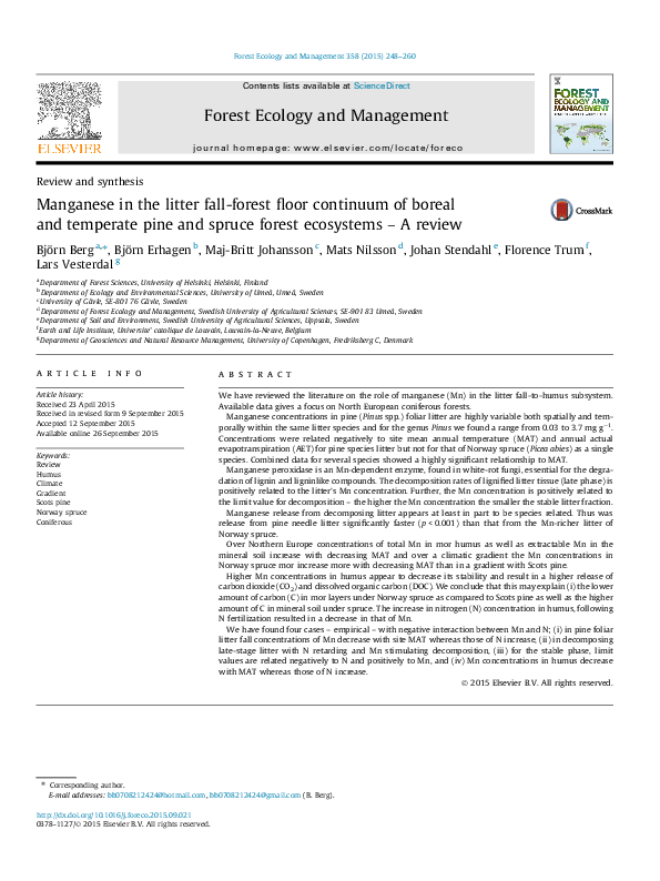 (PDF) Manganese in the litter fall-forest floor continuum of boreal and temperate pine and ...