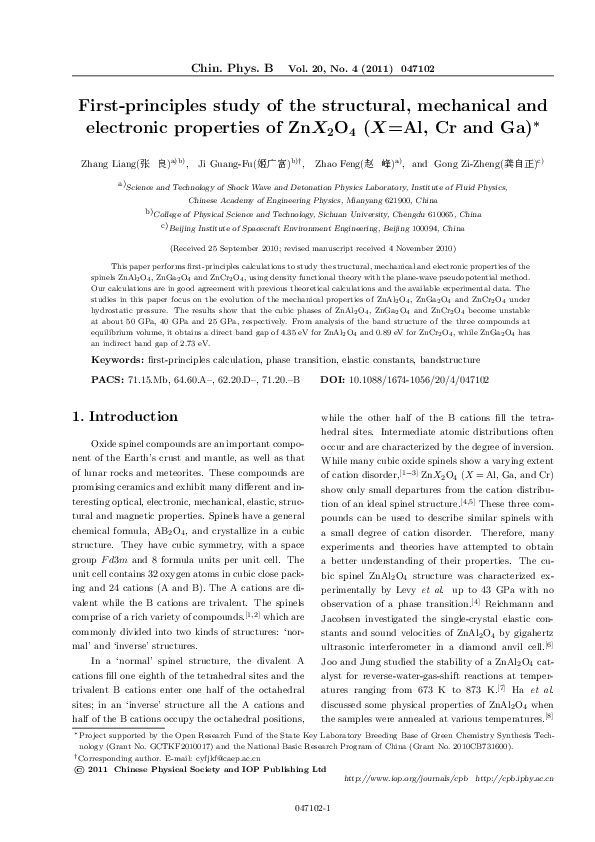(PDF) First-principles study of the structural, mechanical and electronic properties of ZnX 2 O ...
