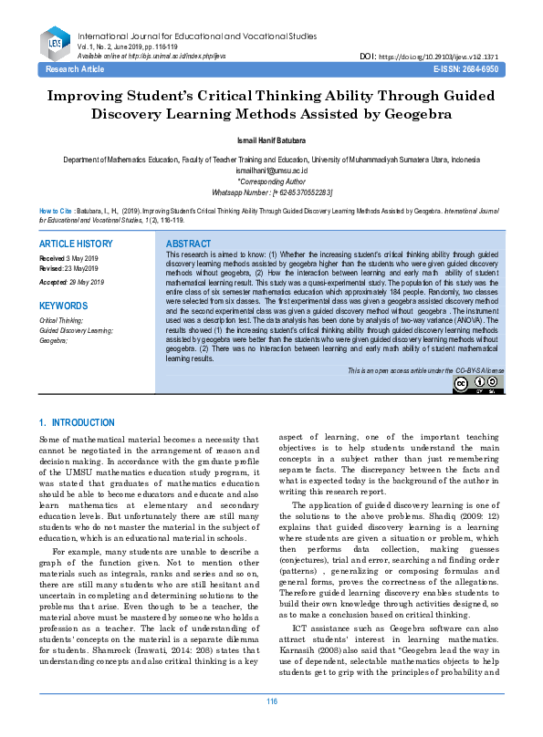 (PDF) Improving Student’s Critical Thinking Ability Through Guided ...