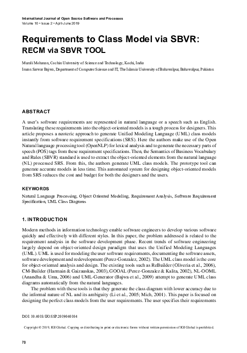 (PDF) Requirements to Class Model via SBVR