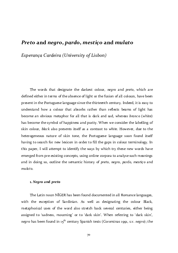 (PDF) Preto and negro, pardo, mestiço and mulato