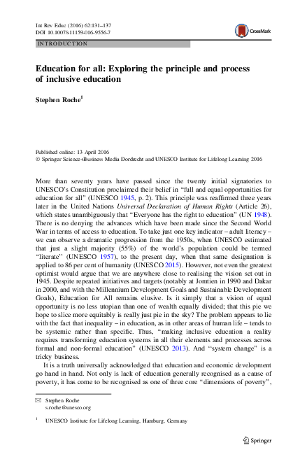 (PDF) Education for all: Exploring the principle and process of inclusive education