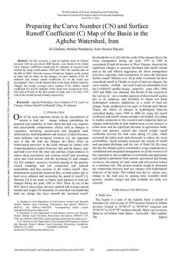 (PDF) Preparing The Curve Number (Cn) And Surface Runoff Coefficient (C ...