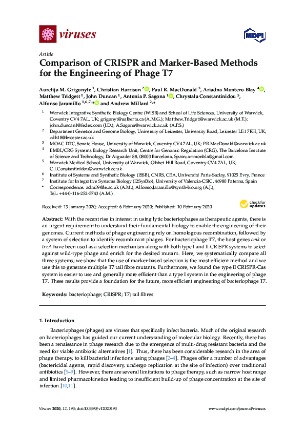 (PDF) Comparison of CRISPR and marker based methods for the engineering ...