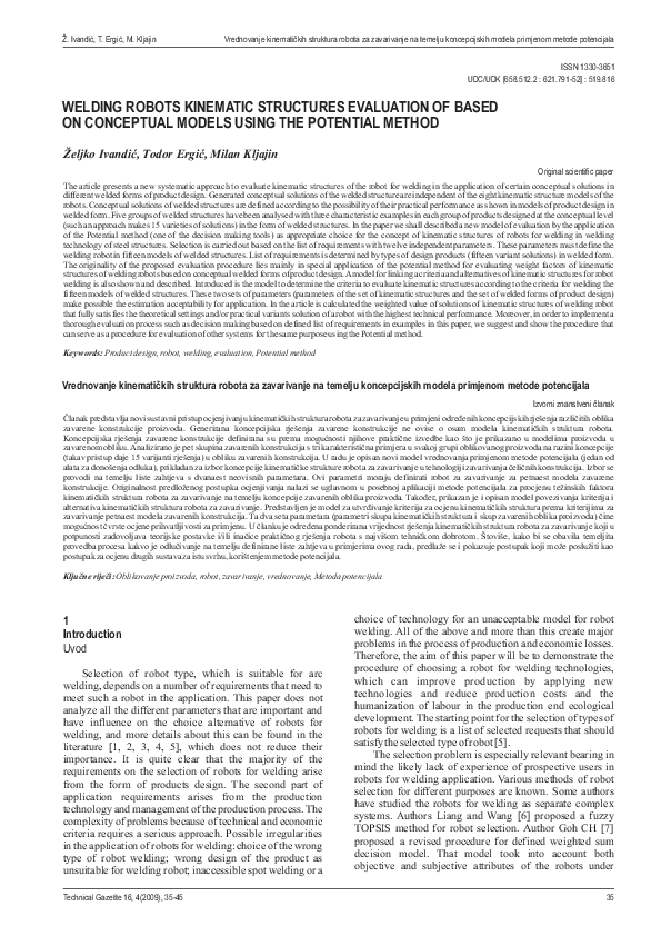 (PDF) Welding robots kinematic structures evaluation of based on conceptual models using the ...