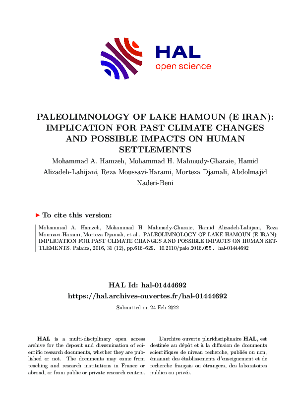 (PDF) Paleolimnology of Lake Hamoun (E Iran): Implication for Past ...