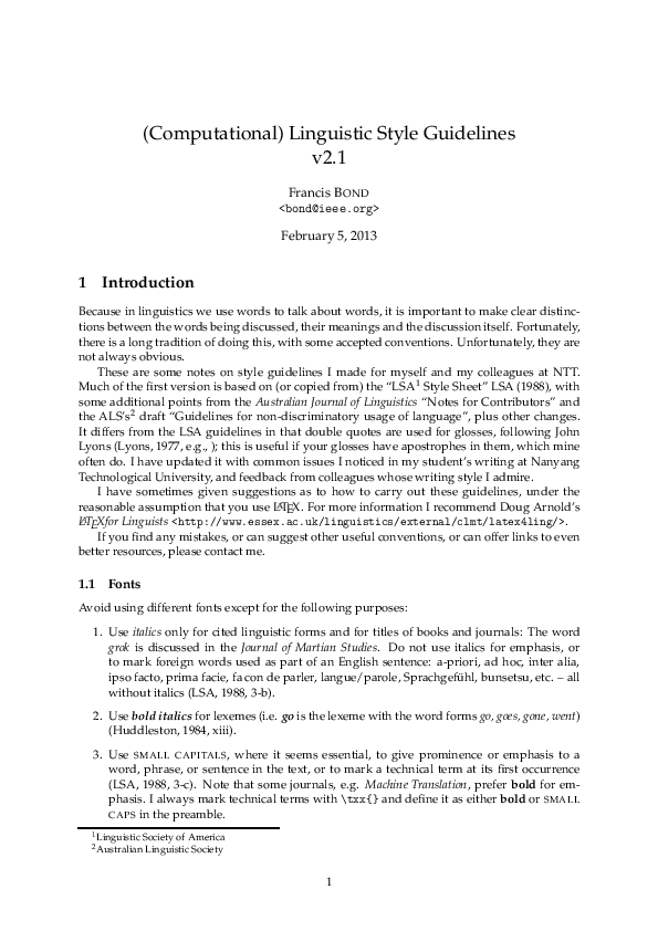 (PDF) (Computational) Linguistic Style Guidelines v2.1 | Francis Bond - Academia.edu
