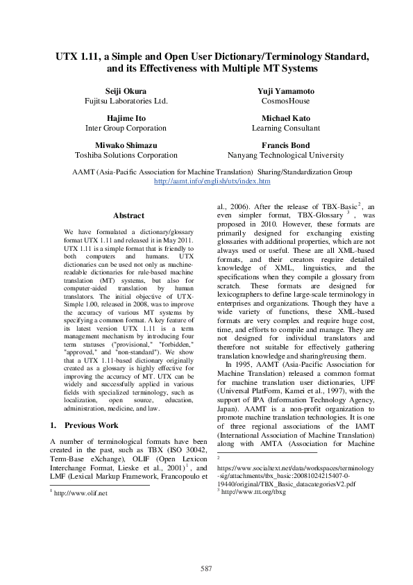 (PDF) UTX 1.11, a Simple and Open User Dictionary/Terminology Standard ...
