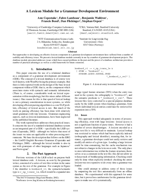 (PDF) A lexicon module for a grammar development environment