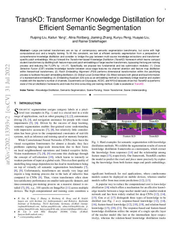(PDF) TransKD: Transformer Knowledge Distillation for Efficient Semantic Segmentation | Kunyu ...