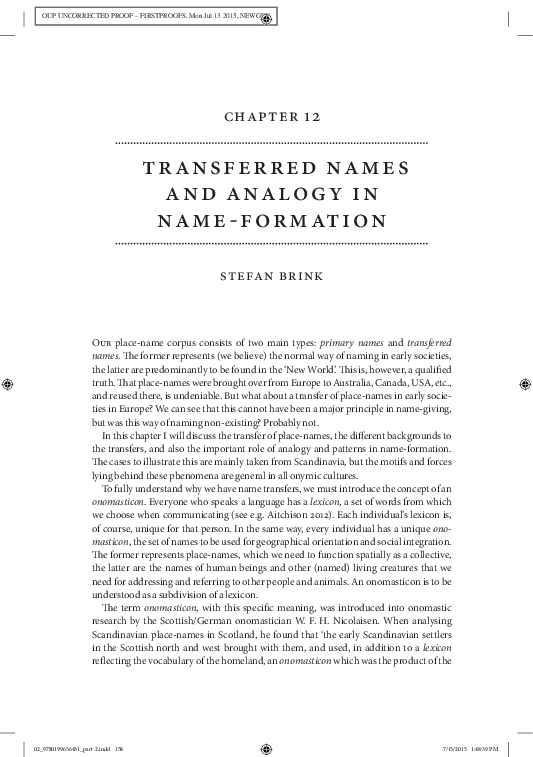 (PDF) Transferred Names and Analogy in Name-formation