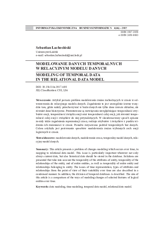 (PDF) Modeling of Temporal Data in the Relational Data Model