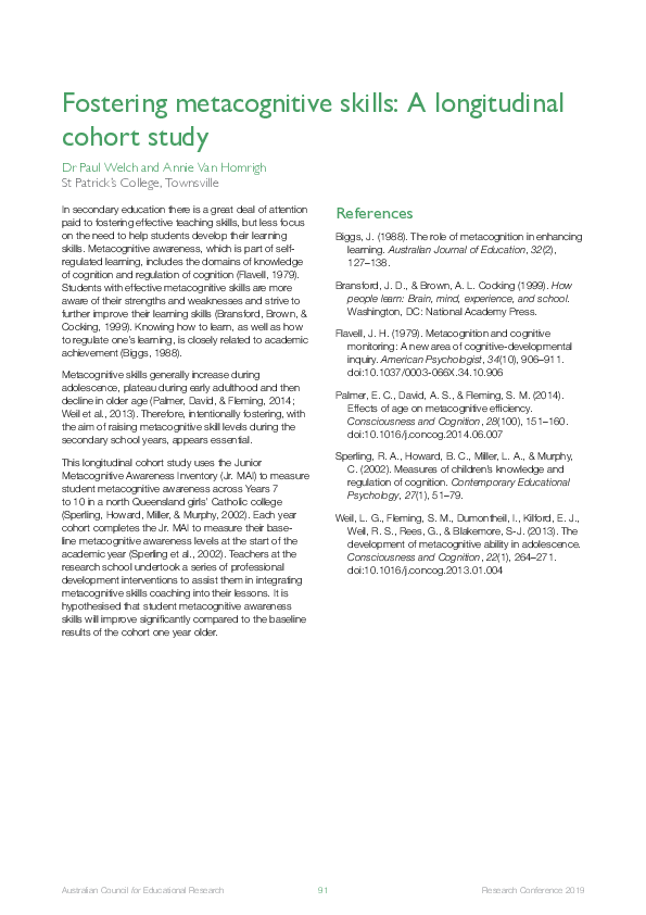 (PDF) Fostering metacognitive skills: A longitudinal cohort study