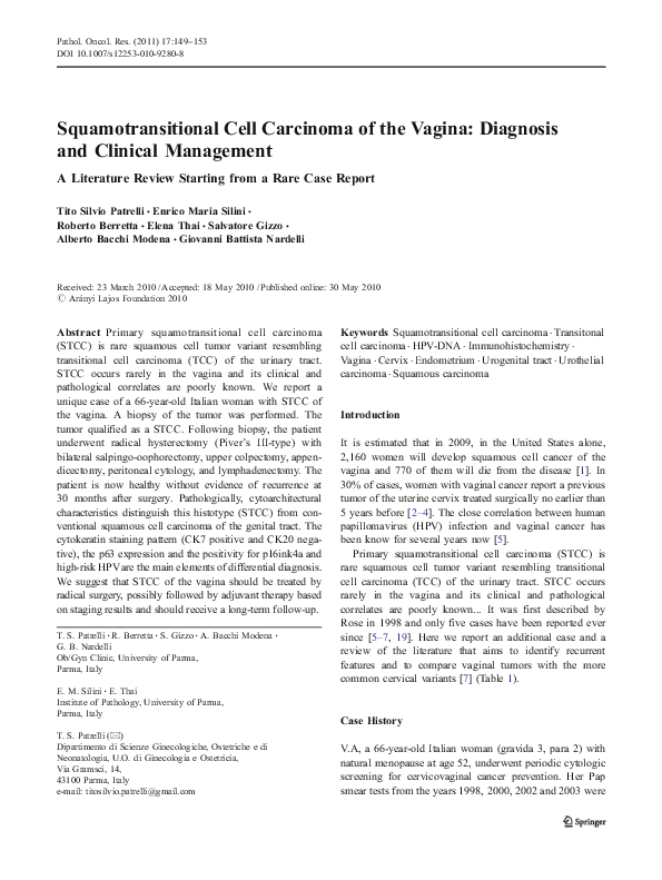 (PDF) Squamotransitional Cell Carcinoma of the Vagina: Diagnosis and Clinical Management