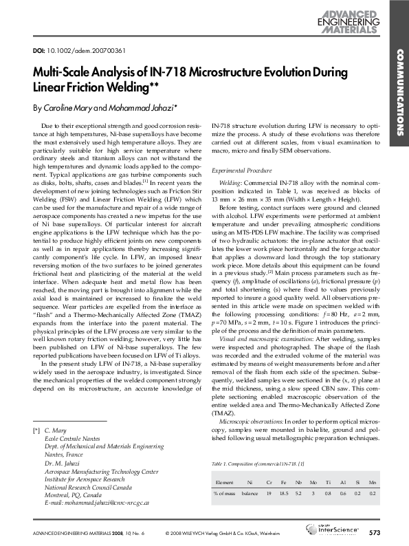 Pdf Multi Scale Analysis Of In 718 Microstructure Evolution During